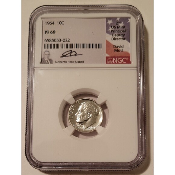 Us Mint | Other | 964 Roosevelt Dime Proof Pf69 Ngc David Motl Signed ...